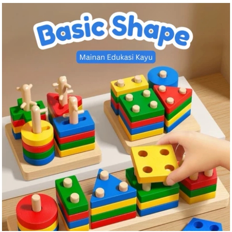 Jual Geometry Shape Wooden Peg Board Sorting Geo Pilar Basic Puzzle ...