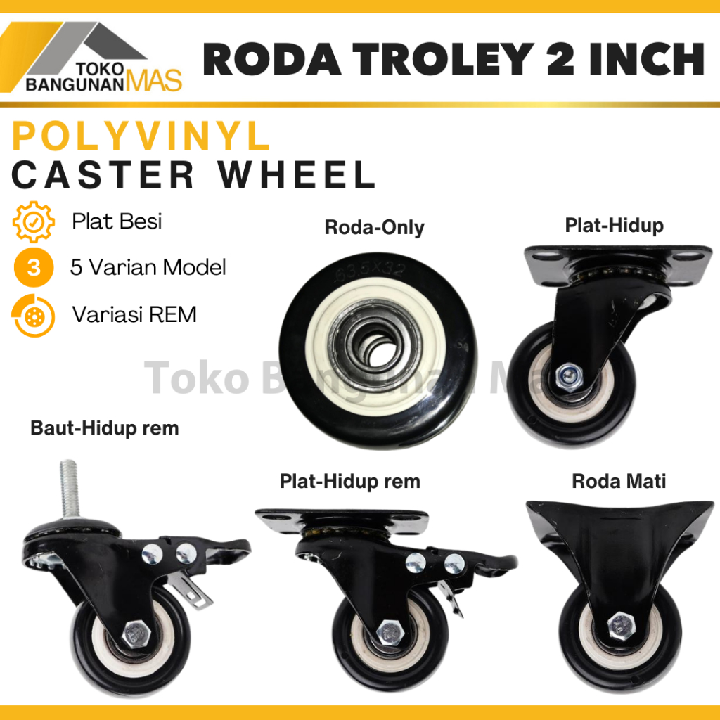 Jual Roda Troli 2 inch Roda Pu Caster 2 inch Hitam Putih Roda Caster ...
