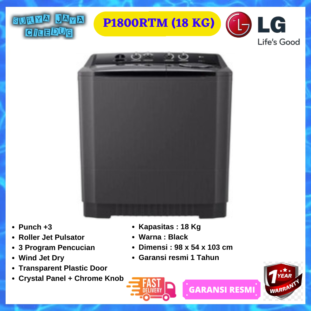 Jual MESIN CUCI LG P1800RTM, P1800, 1800RTM 2 TABUNG JUMBO 18 KG ...