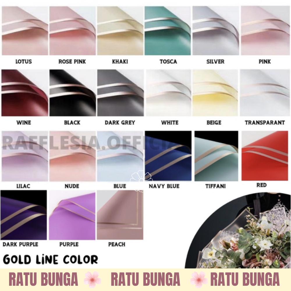 Jual [5 LEMBAR] Flower Wrapping Paper Varian List Gold Emas Kertas ...