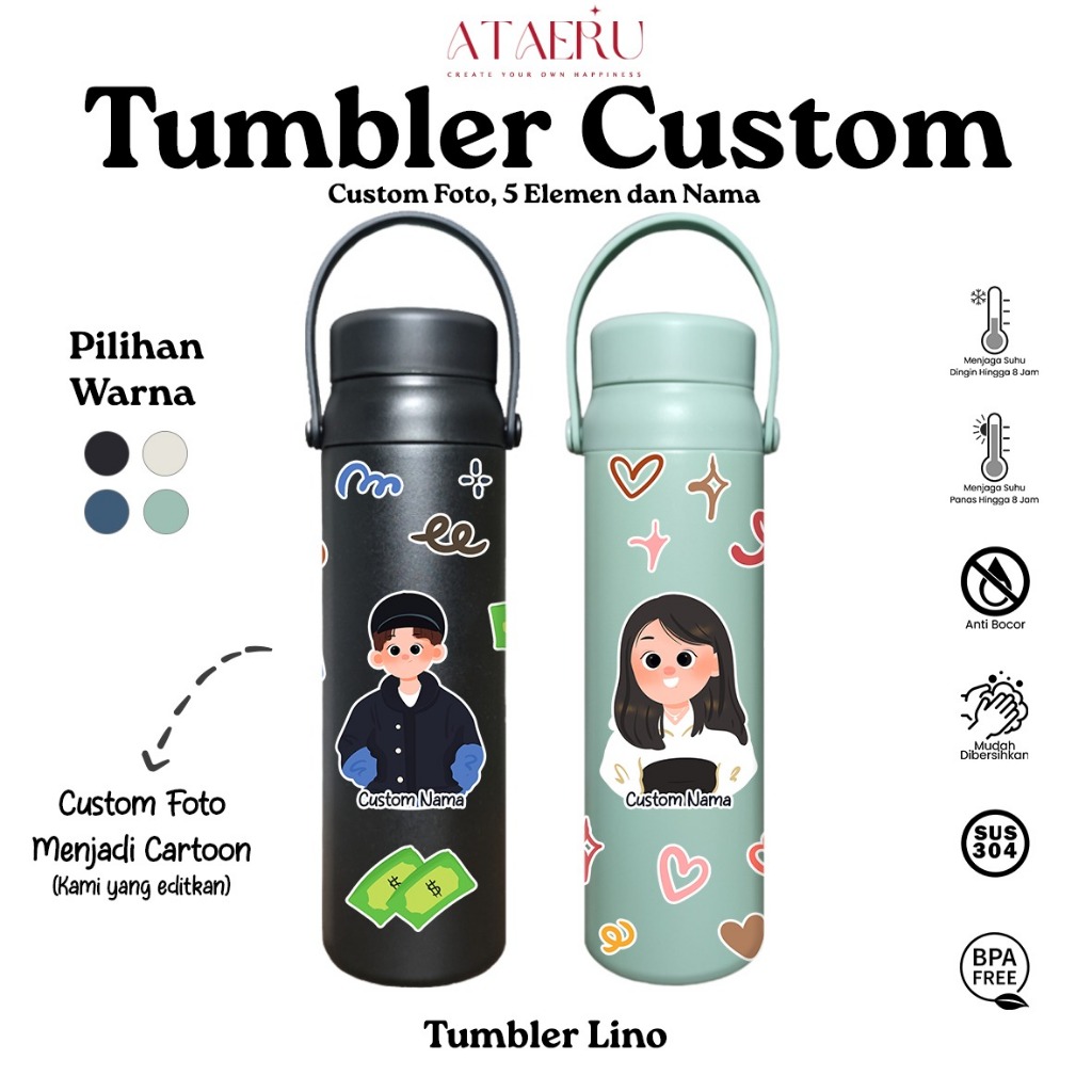 Jual Tumbler Custom Foto dan Icon Favorit Menjadi Kartun Botol Minum ...