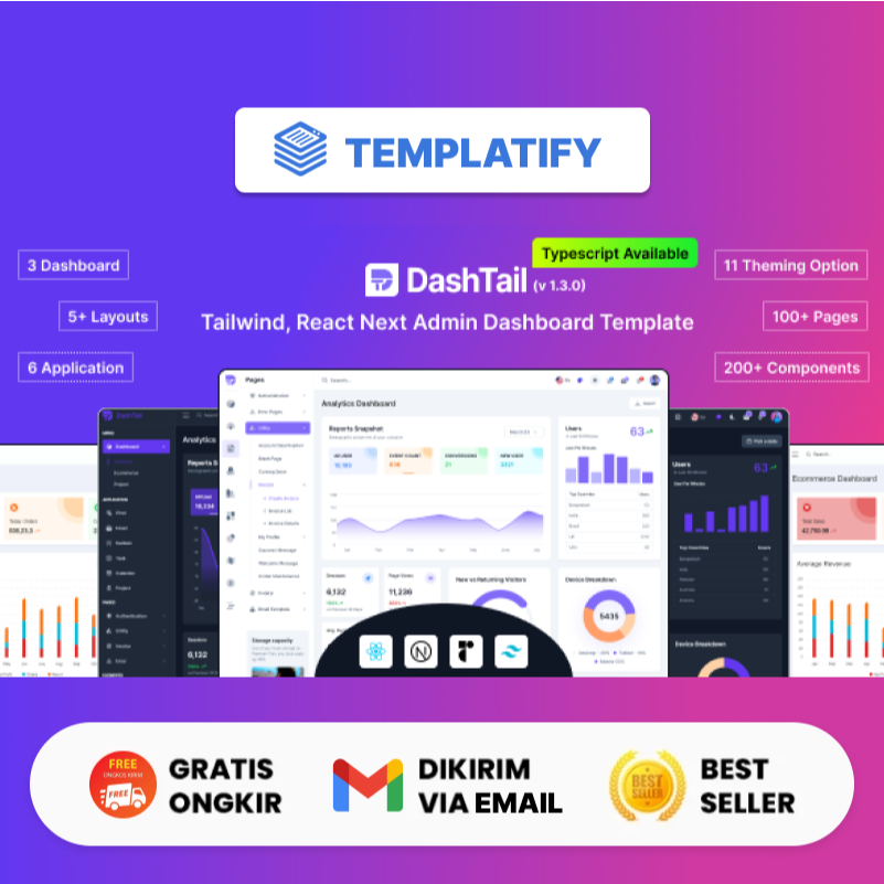 Jual DashTail - Tailwind, React Next Admin Dashboard Template with shadcn-ui Website | Shopee ...
