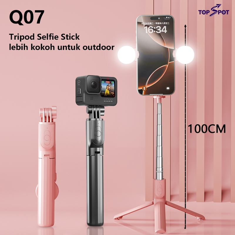 Jual Topspot Q07 Tripod Tongsis konten kreator Selfie Stick LED Ring ...