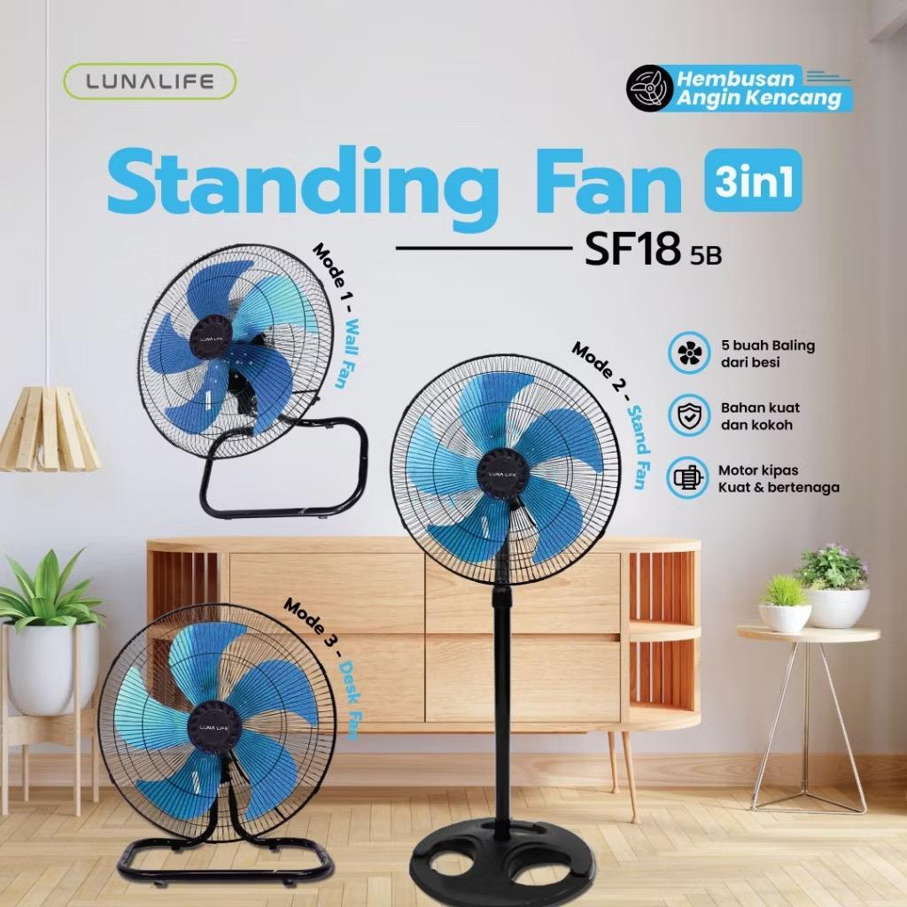 Jual LUNALIFE Kipas Angin 18 Inch 3/5 Daun Baling 3in1 Stand/Desk/Wall ...