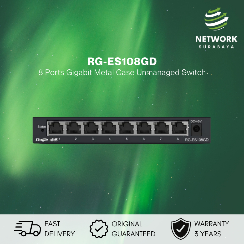 Jual RG-ES108GD RUIJIE REYEE 8 PORT GIGABIT UNMANAGED SWITCH STEEL ...