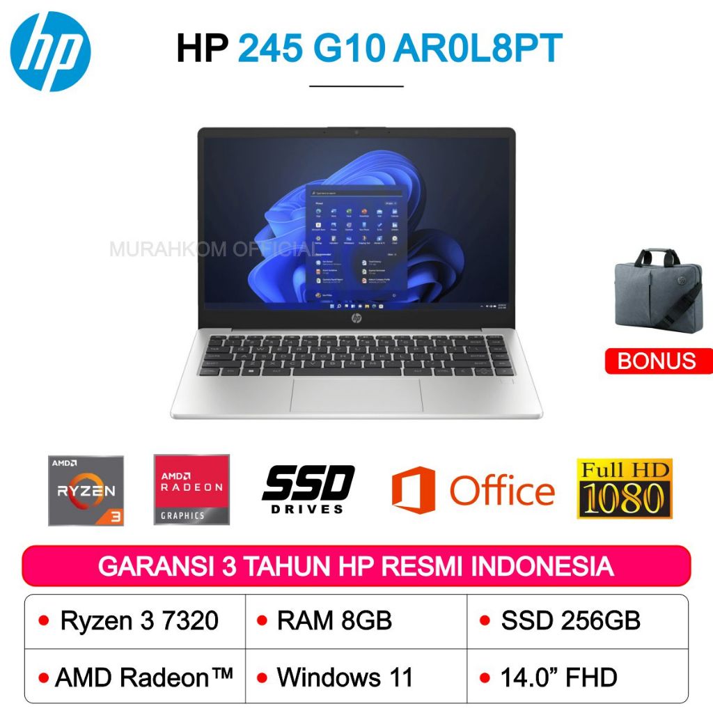 Jual LAPTOP HP 245 G10 AMD RYZEN 3-7320U RAM 8GB 256GB SSD LAYAR 14 ...