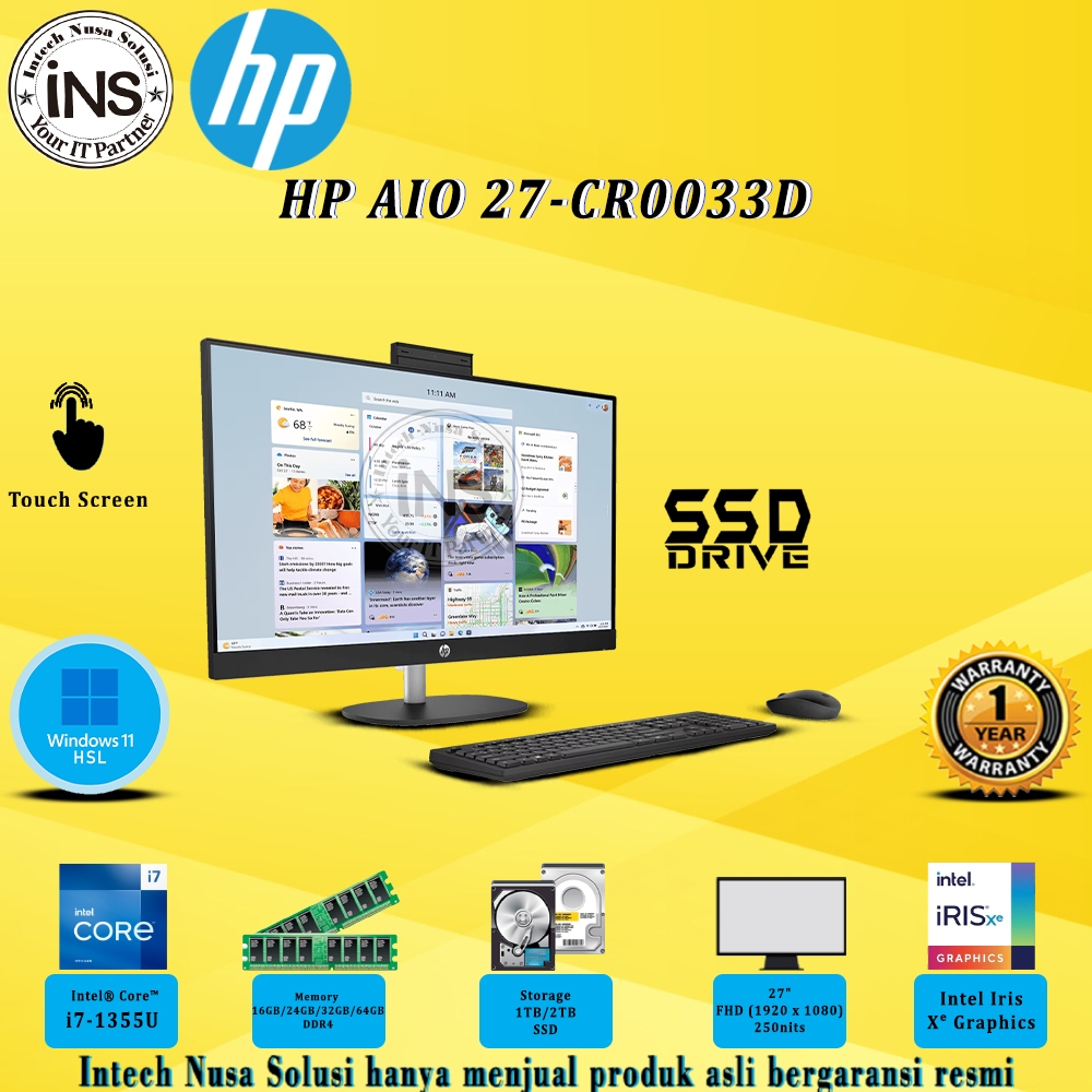 Jual HP AIO 27-CR0033D i7-1355U 64GB 1TB SSD WIN11HSL+OHS2021 1YR ...