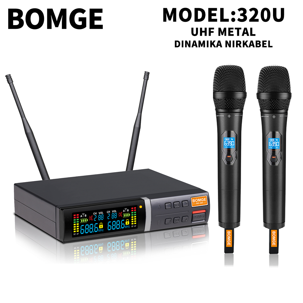 Jual BOMGE BG320U Wireless Microphone,Metal Dual Professional UHF Microphone System for Karaoke ...