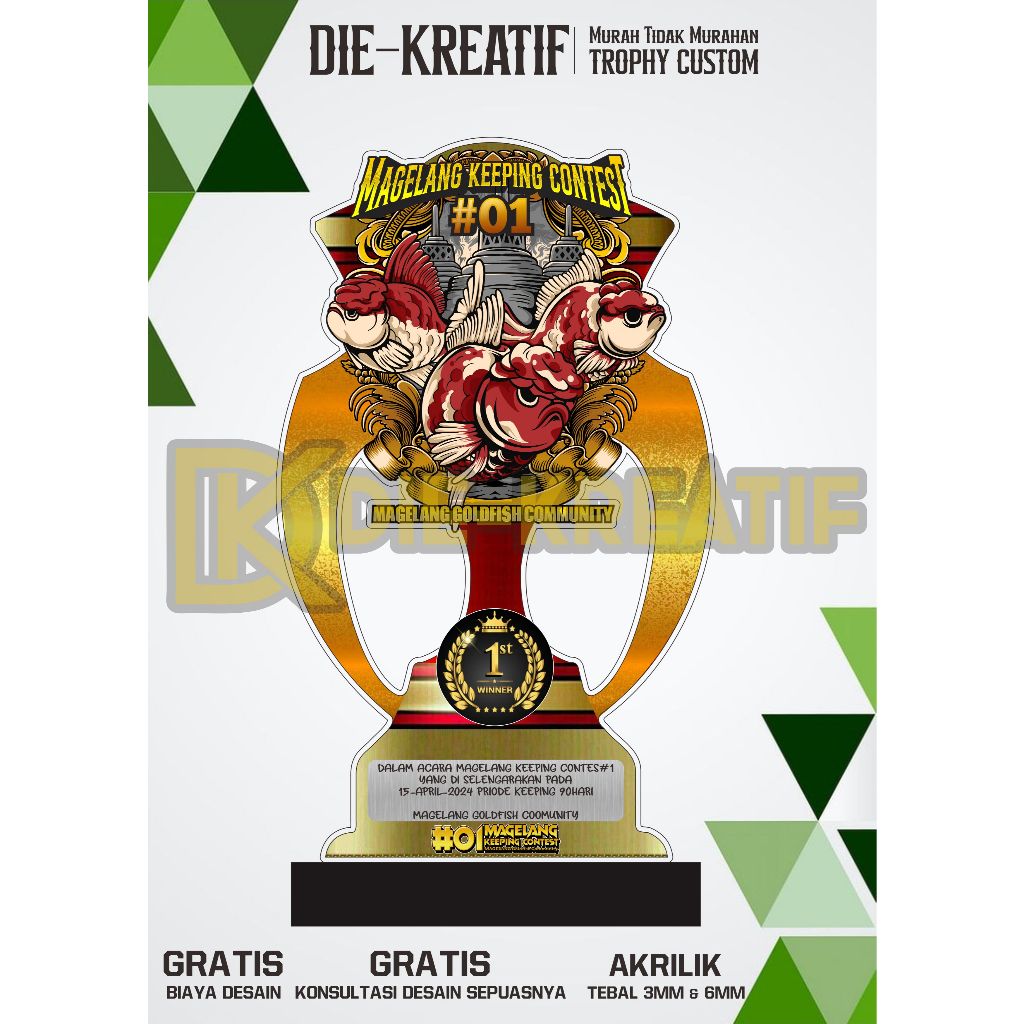Jual Trophy Kontes Ikan Hias/Piala/Plakat/Bahan Akrilik 3mm dan 6mm ...
