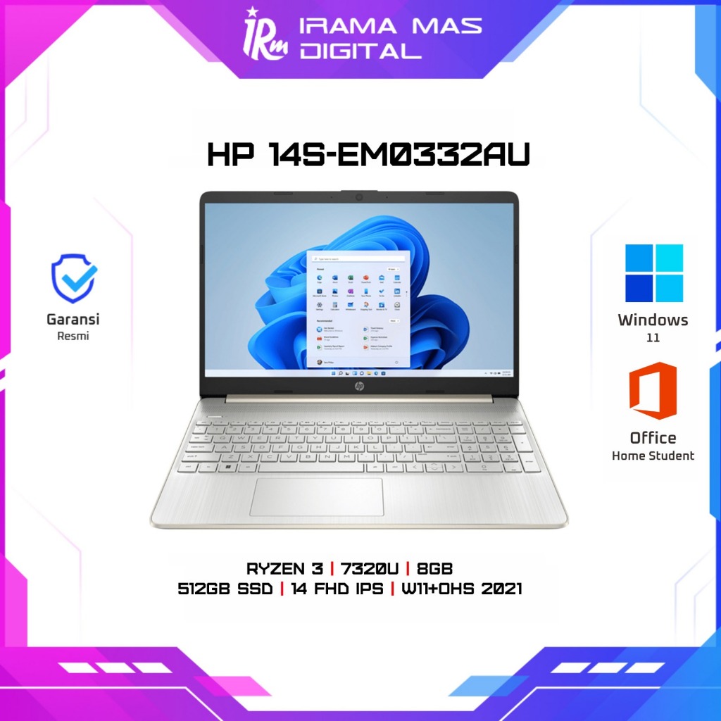 Jual HP 14S-EM0332AU/RYZEN 3 7320U/8GB/512GB SSD/14 FHD IPS/W11+OHS ...