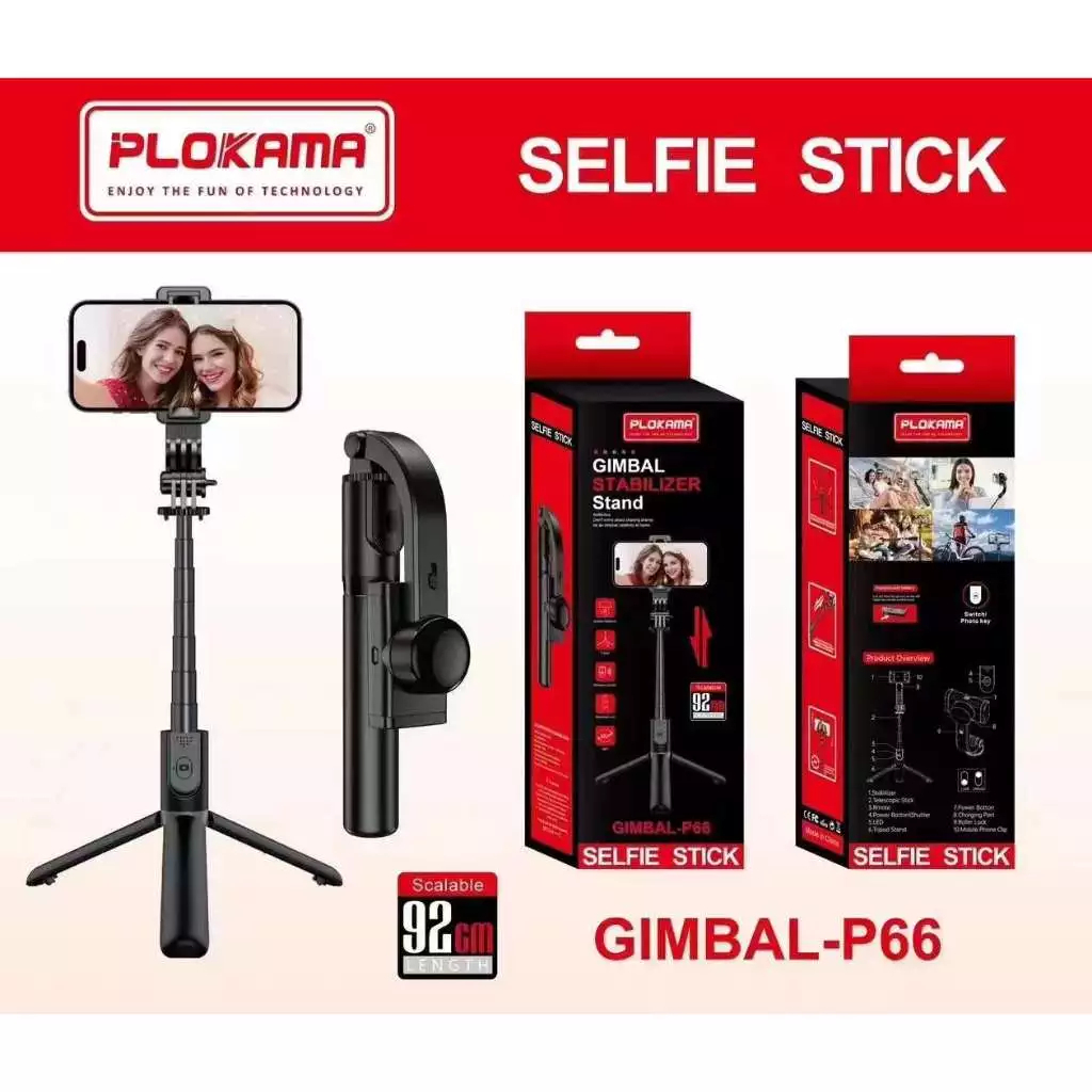 Jual Gimbal Plokama P66 Tripod Tongsis Stabilizer 3-in-1 Selfie Stick ...