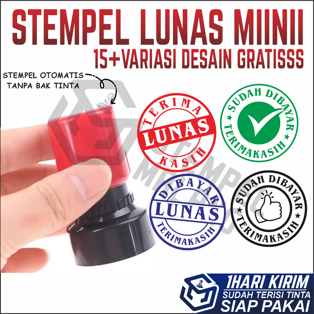 Jual STEMPEL LUNAS MINI OTOMATIS, STAMPEL FLASH DIAMETER 15mm/1.5cm | Shopee Indonesia