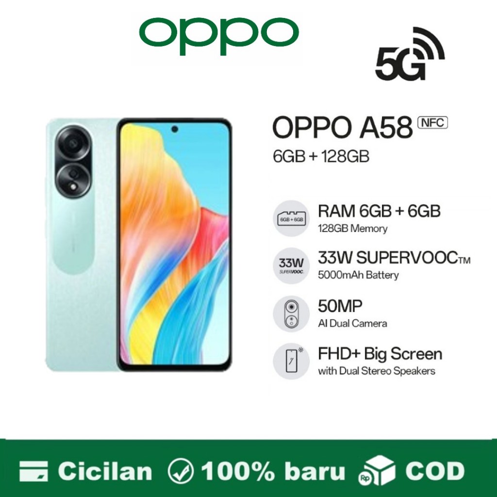 Jual OPPO A58 5G RAM 8GB/256GB SUDAH NFC GARANSI 1 TAHUN | Shopee Indonesia