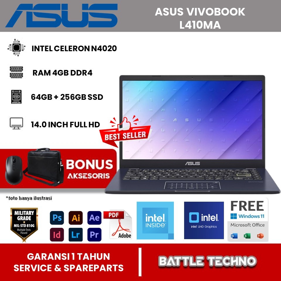 Jual Laptop Asus Vivobook 14 L410MA Intel N4020 RAM 4GB 512GB SSD FHD ...
