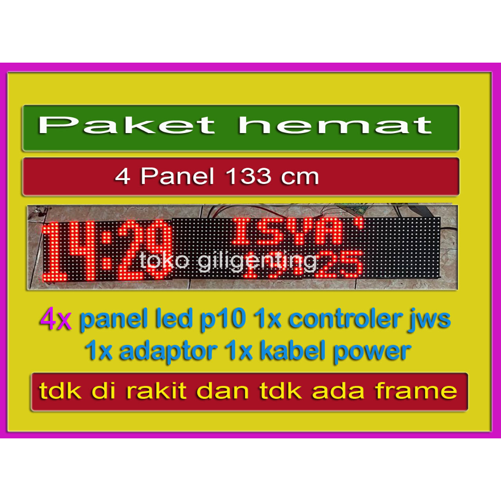 Jual (PAKET HEMAT) JAM SHOLAT DIGITAL MASJID 4 PANEL (4x panel led p10 1x controler jws 1x ...