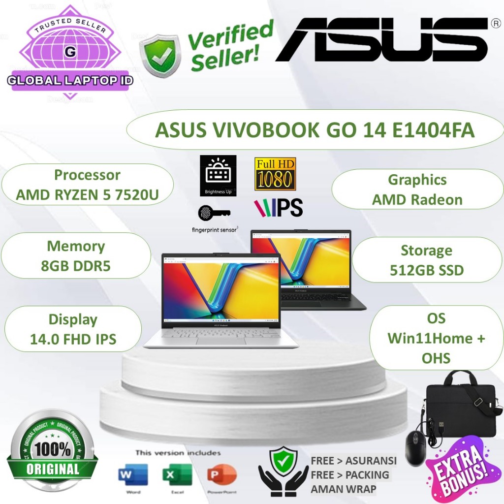 Jual RESMI ASUS Vivobook GO 14 E1404FA AMD Ryzen 5 7520U Ram 8GB DDR5 ...