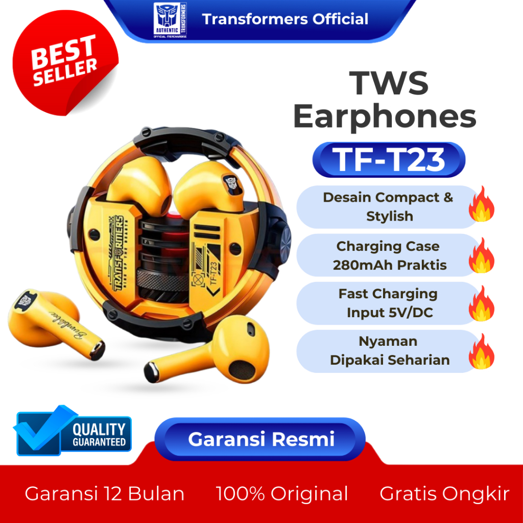 Jual Transformers TF-T23 TWS Earphones – Desain Unik, Audio Jernih, dan Daya Tahan Optimal ...