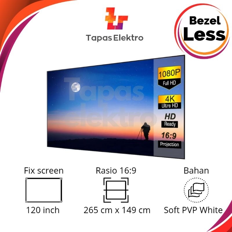 Jual Screen Projector Fixed Frame 120 Inch Rasio 16:9 (265 cm x 149 cm ...