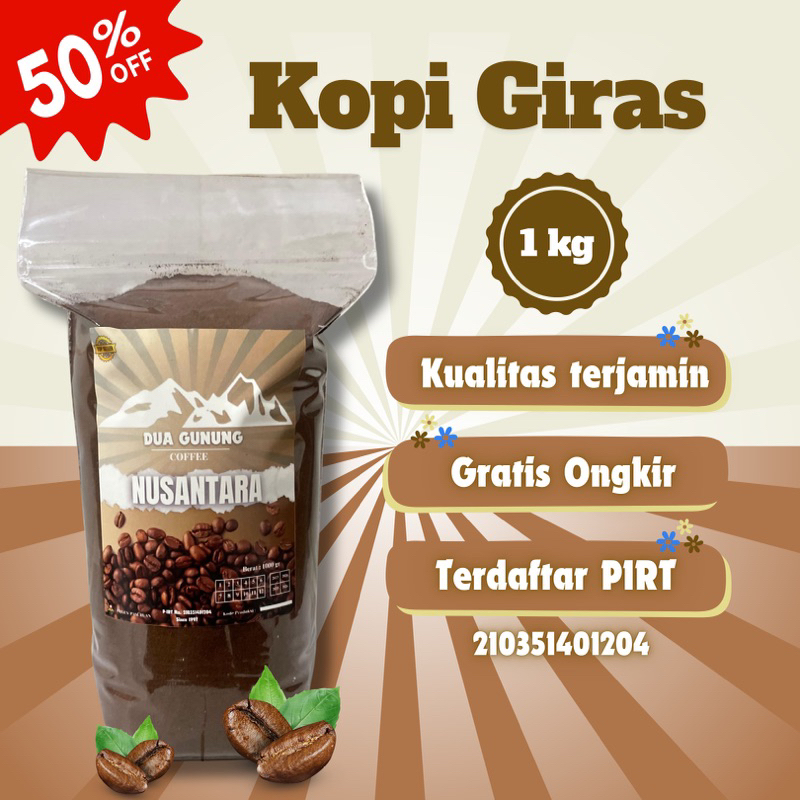 Jual Bubuk Kopi Giras Isi 1 kg Kopi Nusantara Kopi Dua Gunung | Shopee ...