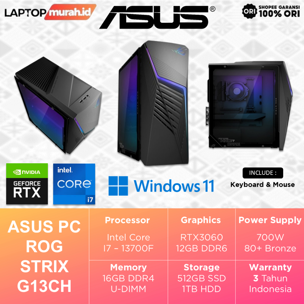 Jual PC Asus ROG Strix G13CH RTX3060 12GB i7-13700F 16GB 512GB+1TB ...