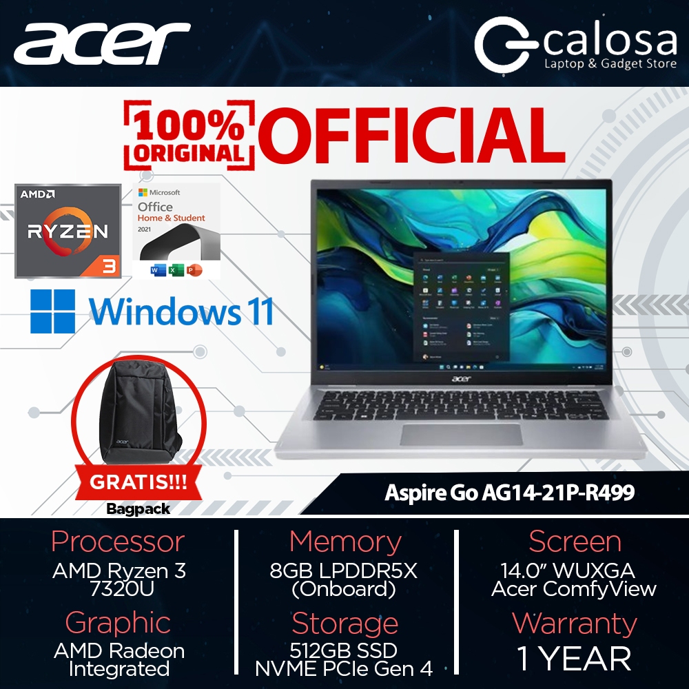 Jual ACER Aspire GO 14 AG14 21P R499 AMD Ryzen 3 7320U RAM 8GB SSD ...