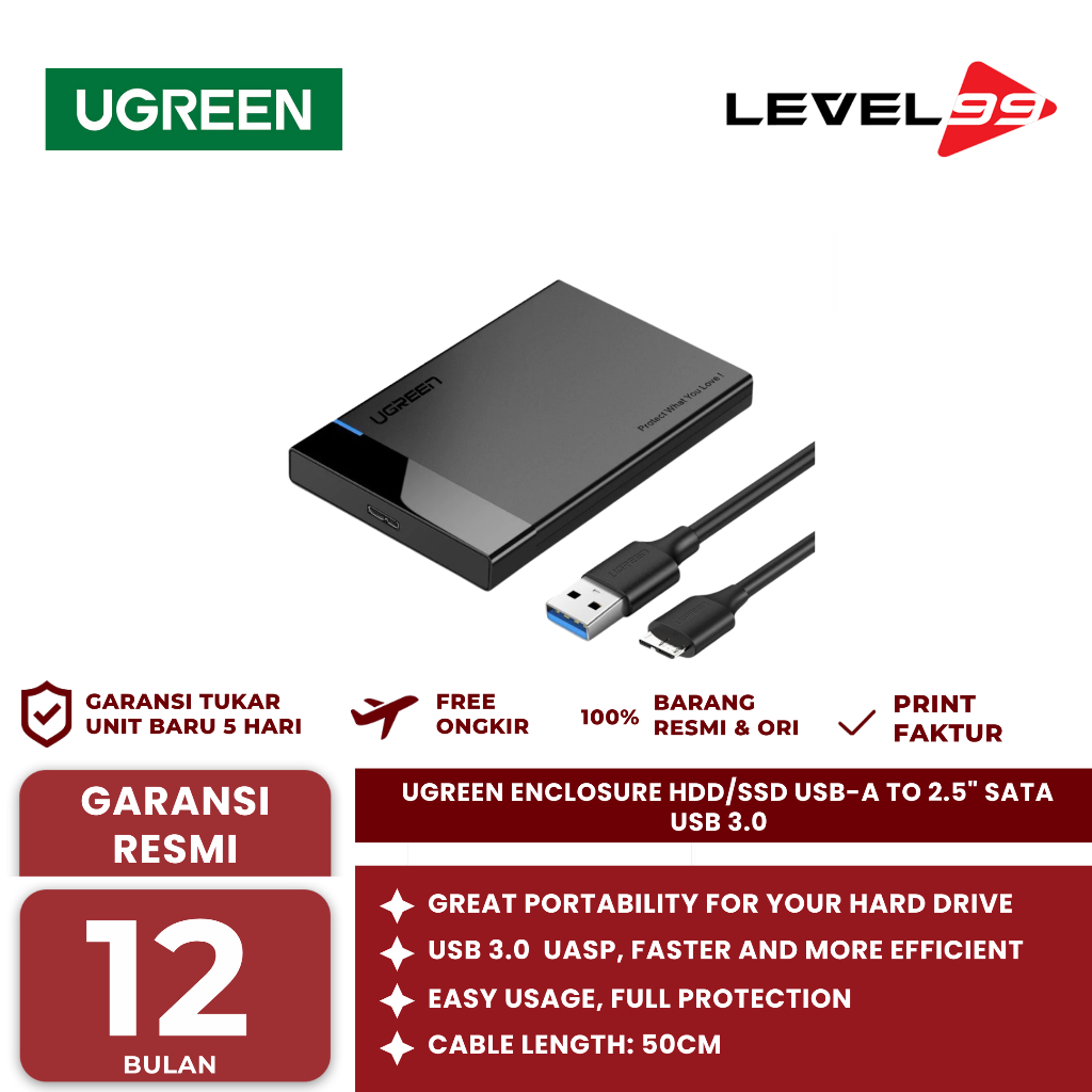 Jual Ugreen Enclosure Hdd/Ssd Usb-A To 2.5" Sata Usb 3.0 - 30848 | Shopee Indonesia