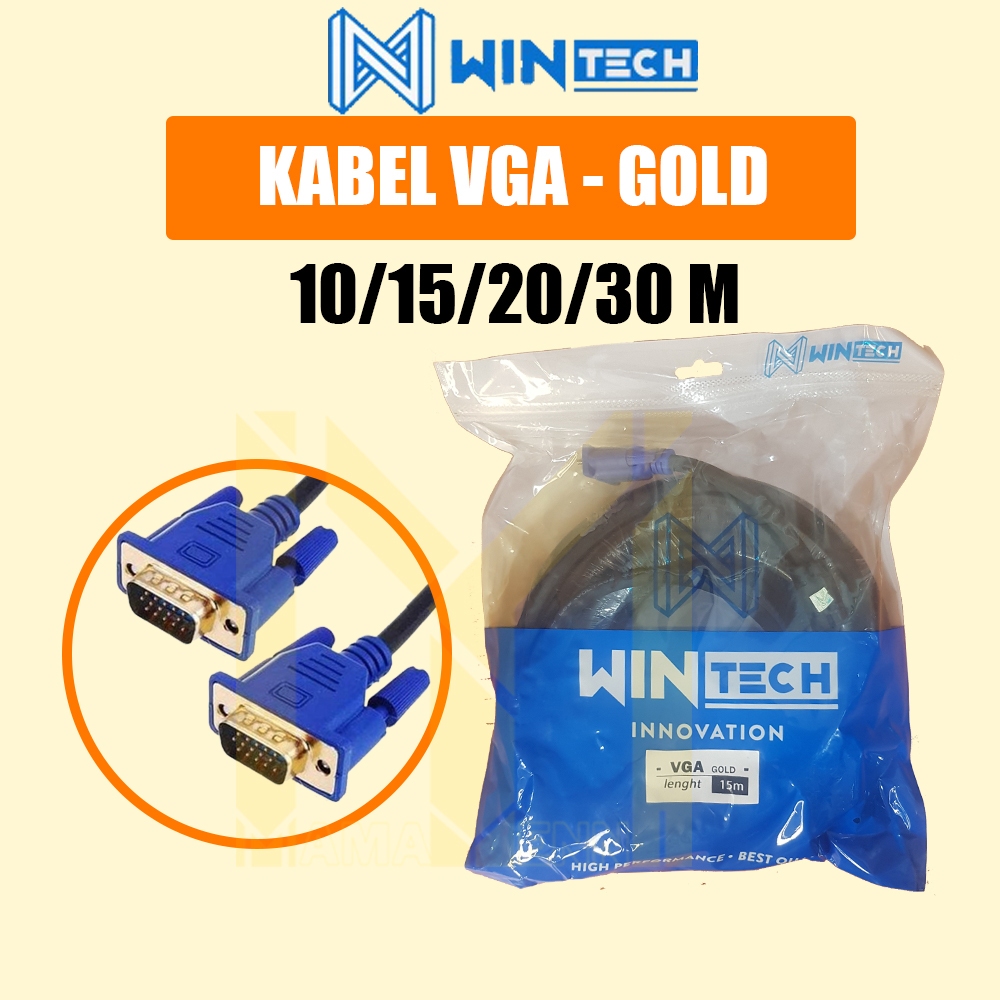 Jual Kabel VGA Gold Wintech 10/15/20/30 Meter High Quality /VGA Cable Komputer Laptop Proyektor ...