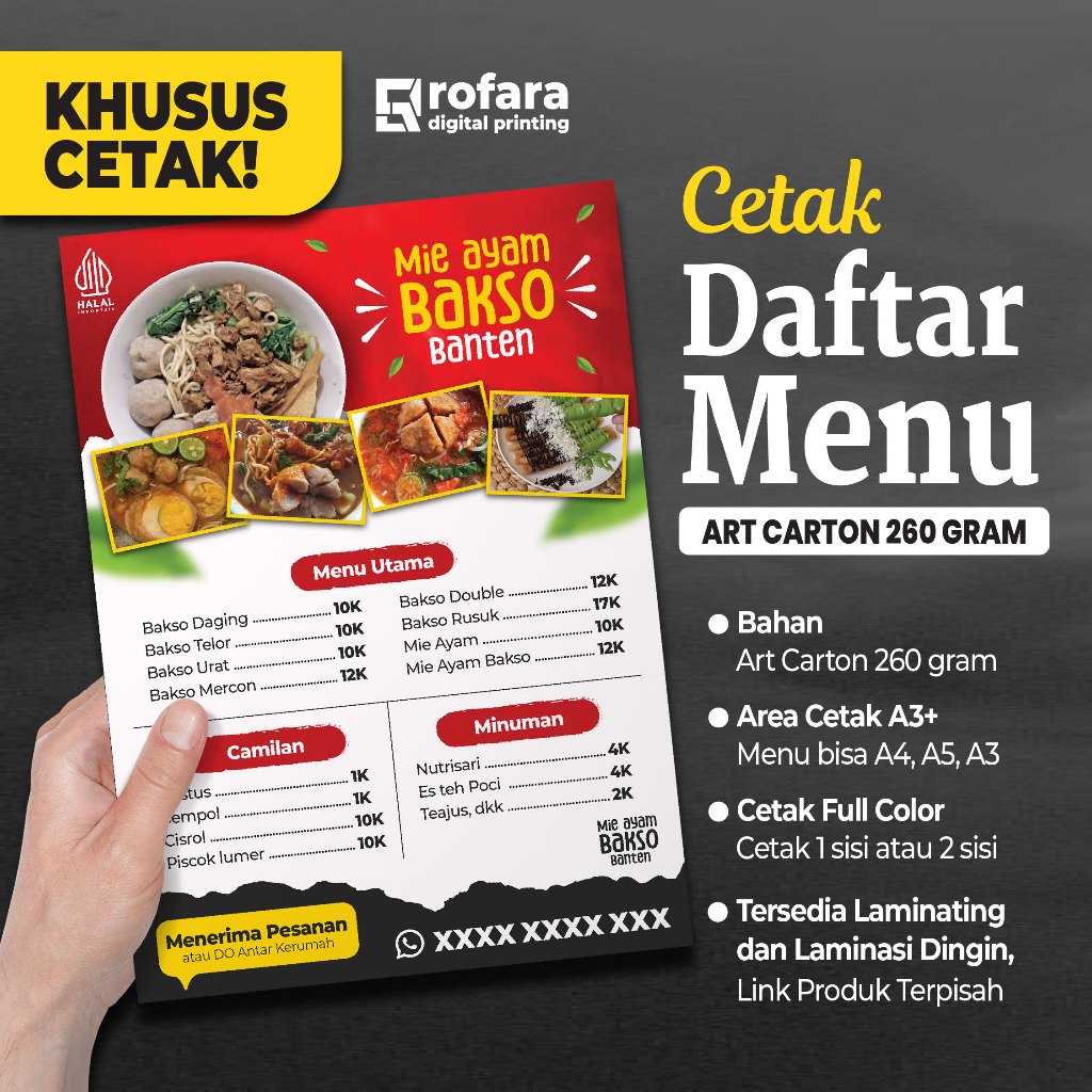 Jual Cetak Daftar Menu | Bahan Art Carton 260 gram | Custom size A4, A5 ...