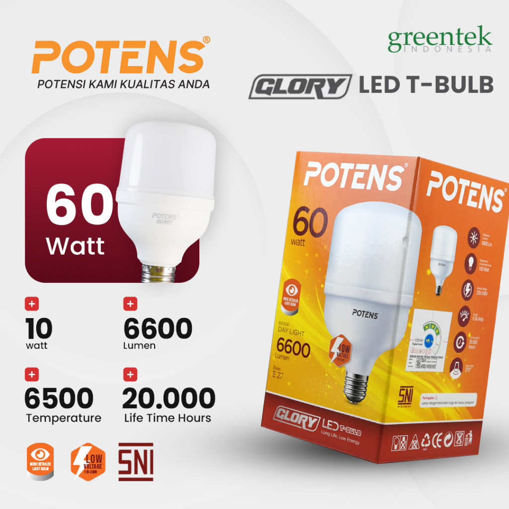 Jual POTENS - Lampu Bohlam LED T-BLUB 60 Watt - 6500K -PTG 60W - DL | Shopee Indonesia