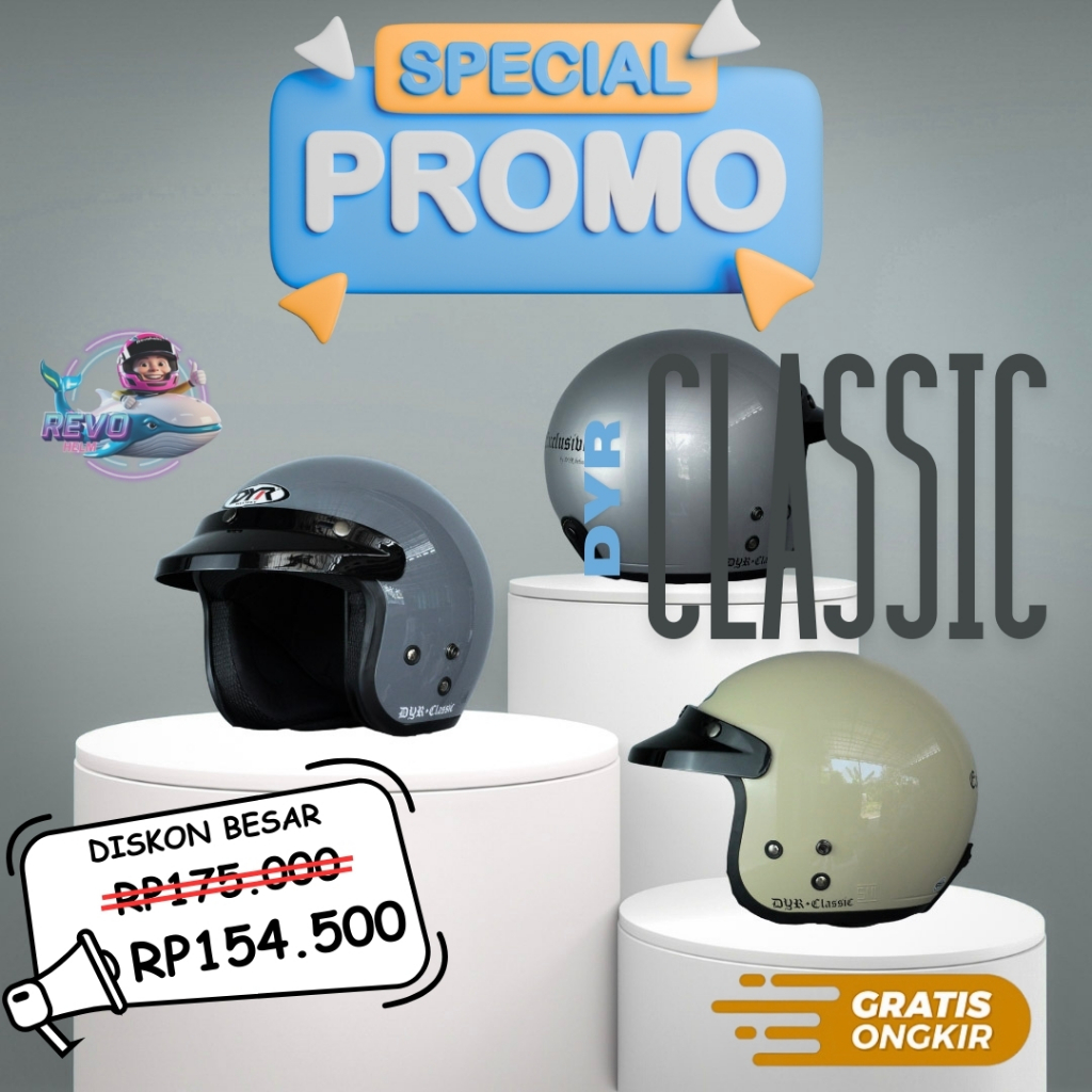 Jual HELM DYR CLASSIC RETRO SOLID & MOTIF, HELM HALF FACE CULTURE PRIA ...