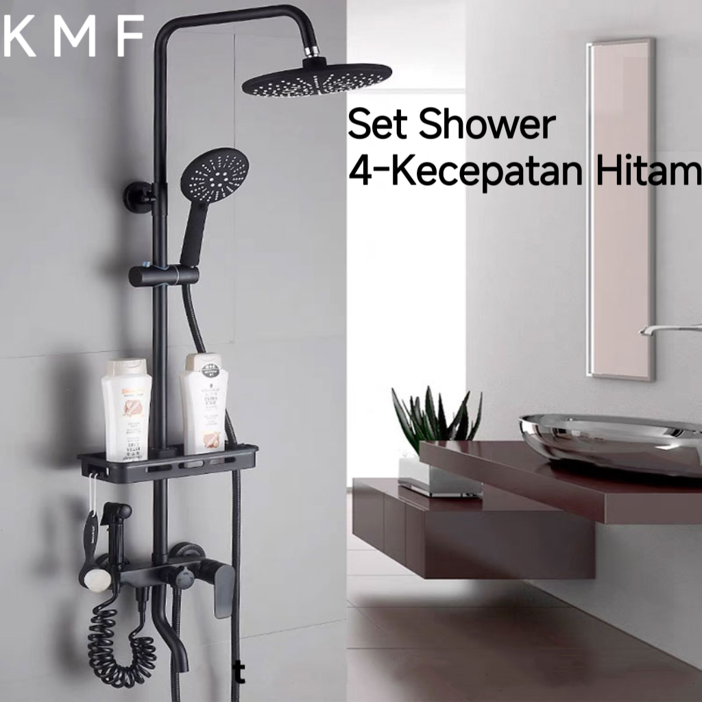 Jual 4 Dalam 1 Shower Kamar Mandi Full Set Panas Dingin Persegi Hitam ...