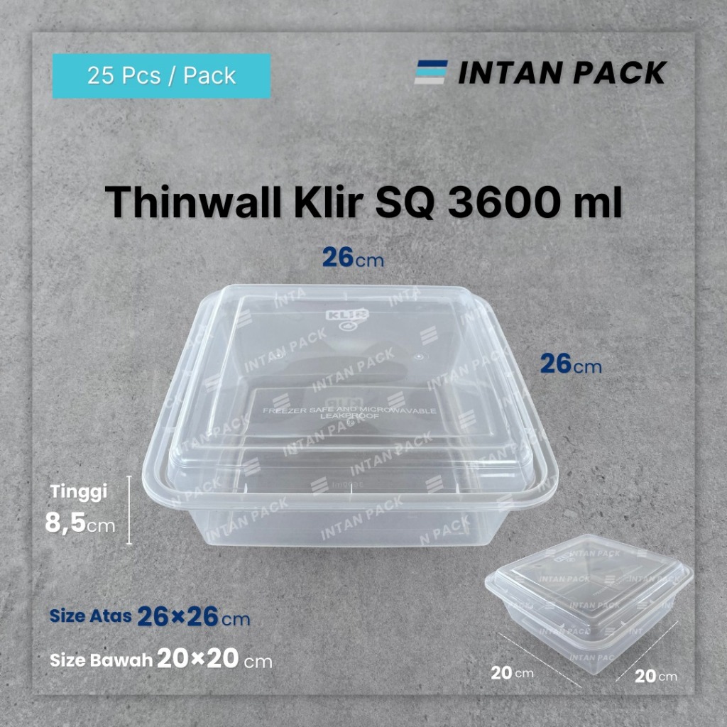 Jual Thinwall SQUARE KOTAK 3600 ml KLIR SQ ( 25 PCS ) | Shopee Indonesia