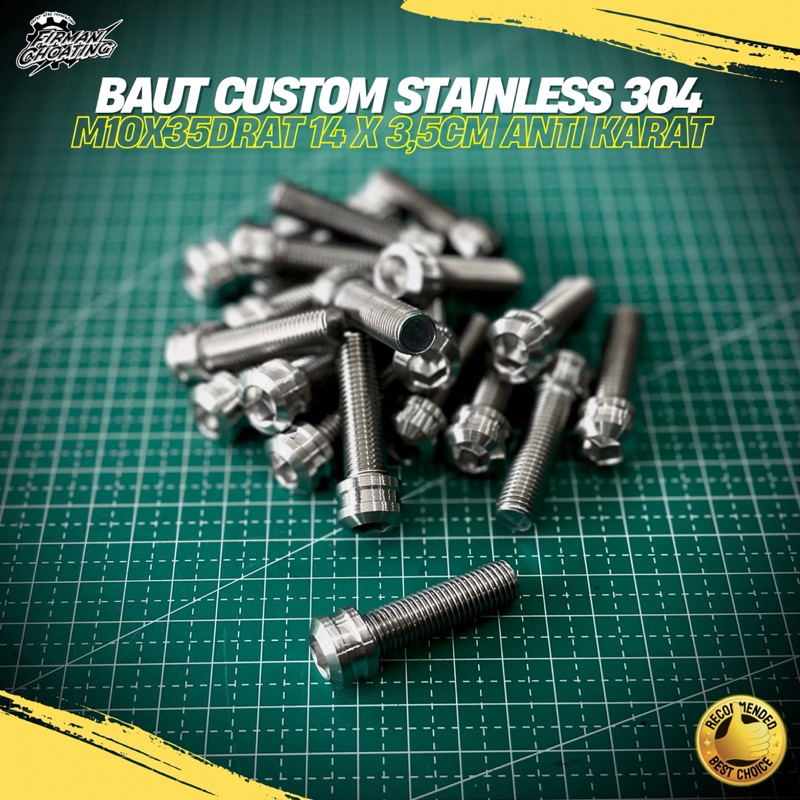 Jual BAUT CUSTOM STAINLESS 304 M10x35 DRAT 14 PANJANG 3,5CM (Harga 1 ...