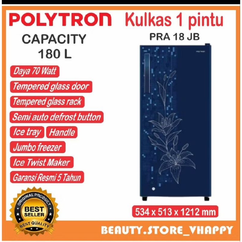 Jual KULKAS POLYTRON 1 PINTU BELLEZA PRA 18 JB / JS Kapasitas 180 liter ...