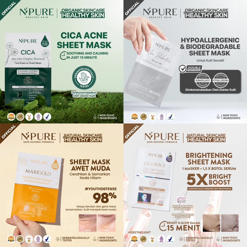Jual NPURE FACE SHEET MASK SERIES | CICA, NONI PROBIOTIC, LICORICE ...