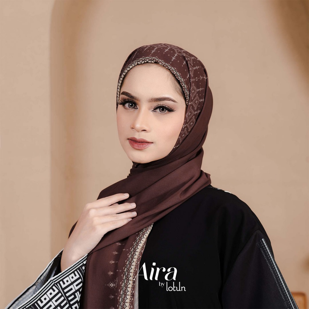 Jual Lotun Aira Series - Hijab Pashmina Instan Printing Motif Etnik Material Premium - Coffee ...