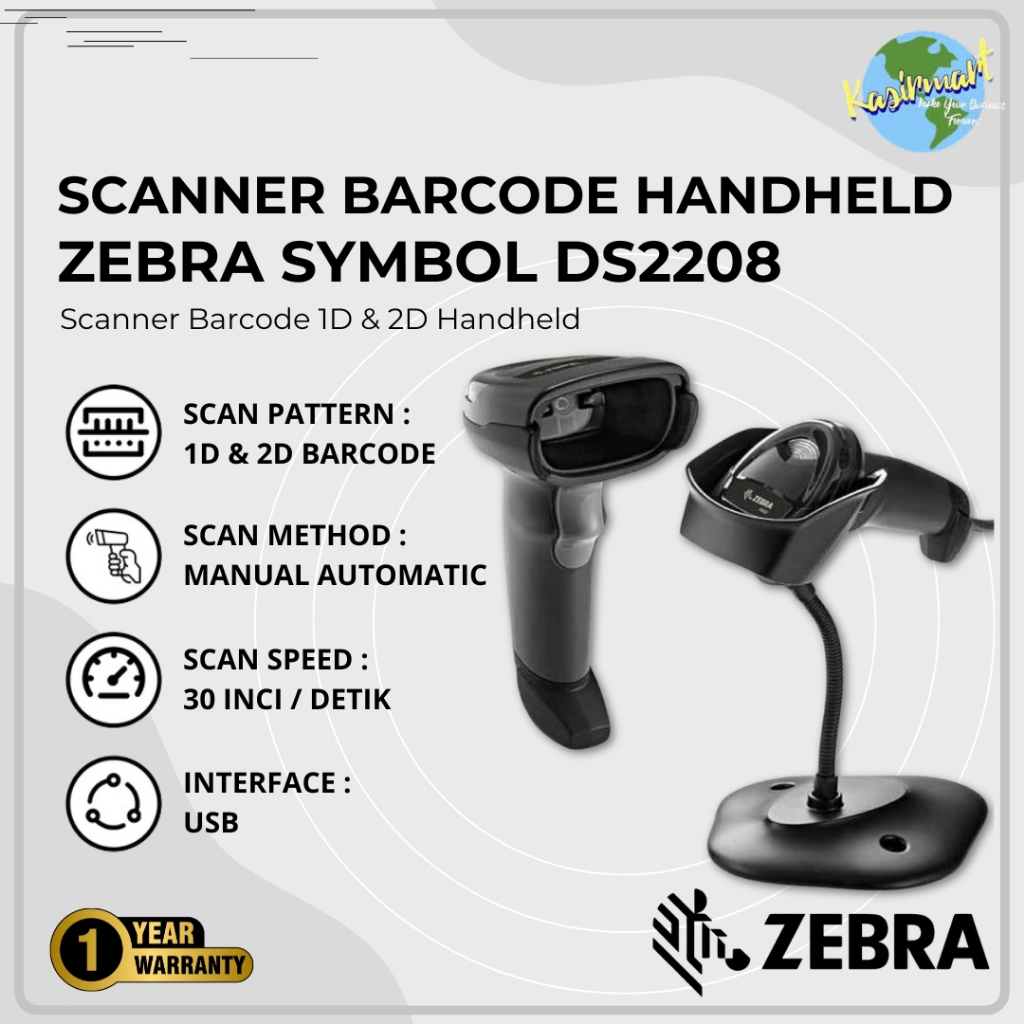Jual Scanner Barcode 1D 2D Qris Symbol DS2208 USB Auto Scan Plus Stand ...