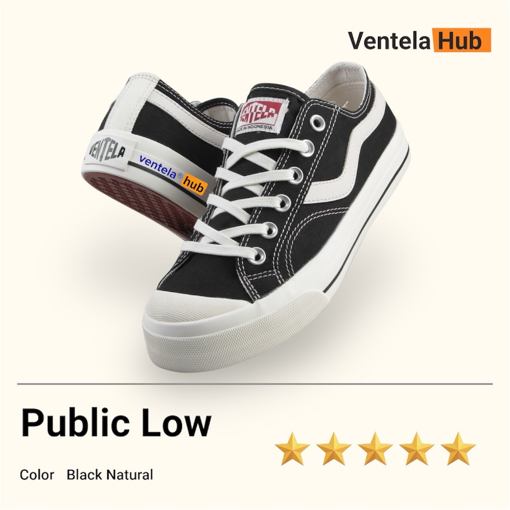 Jual VENTELA PUBLIC LOW Black/Natural [ORIGINAL] | Sepatu Sneakers Canvas Low Cut Unisex ...