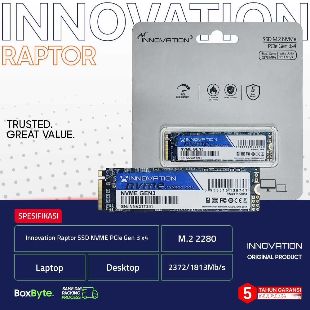 Jual SSD NVME 1TB / 512GB / 256GB Innovation Raptor Garansi 5 Tahun PCI ...