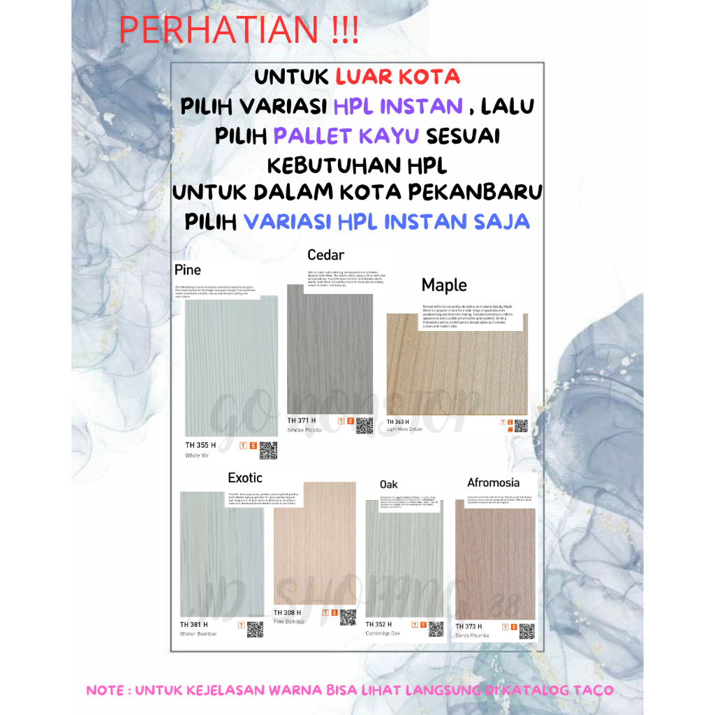 Jual (LUAR KOTA WAJIB PALLET KAYU) HPL Taco Woodgrain TH 355/381/371 ...