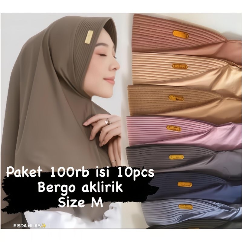 Jual (100rb dapat 10pcs) Paket Bergo SIze M Jilbab Hamidah Label Besi Akrilik | Shopee Indonesia