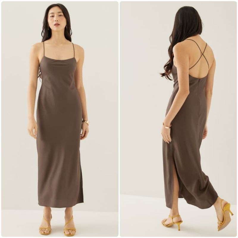 Jual Preowned Love Bonito Lucita padded column midaxi dress XS cocoa ...