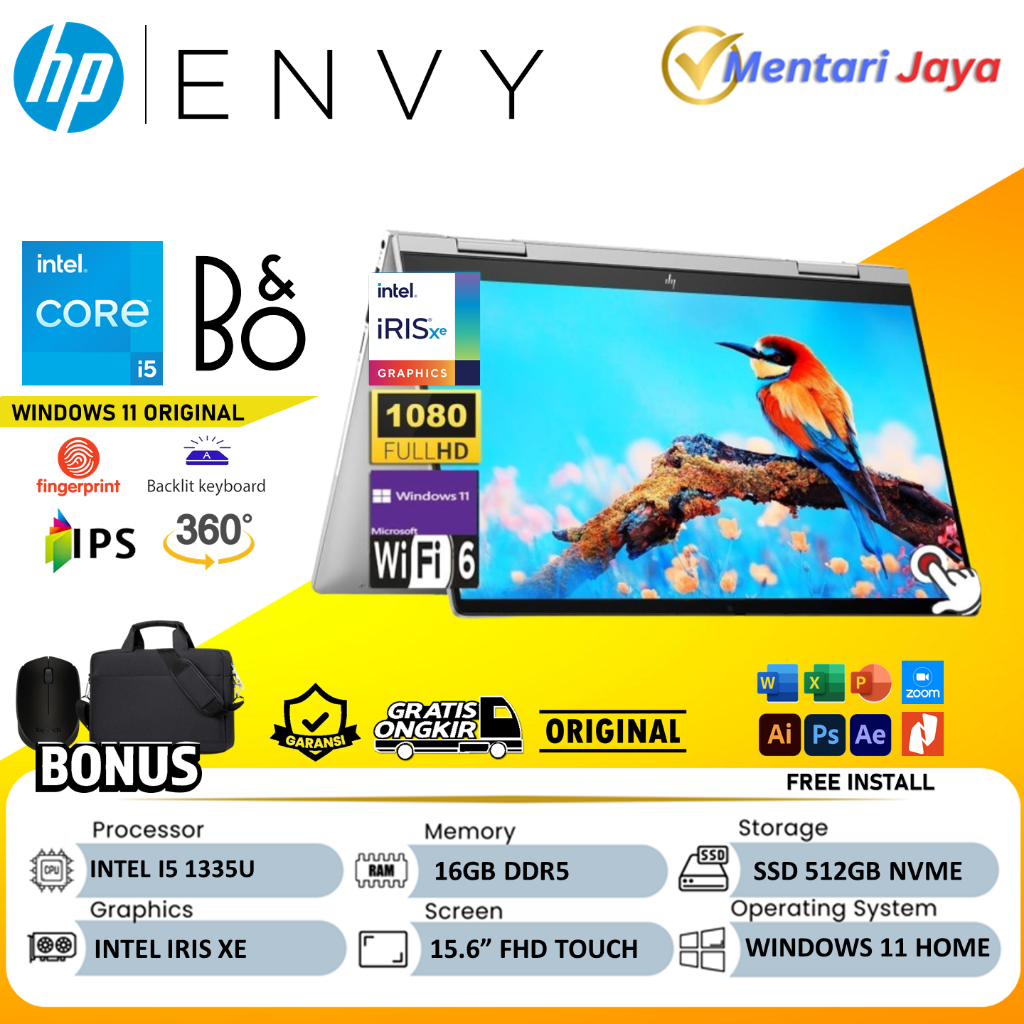 Jual HP ENVY X360 15 Intel i5 1335U 16GB 1TB SSD FHD IPS Touchscreen ...