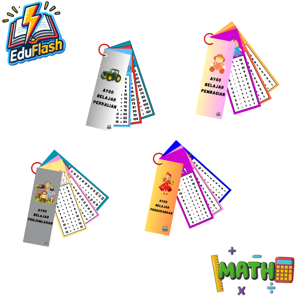 Jual Flashcard Edukasi Anak Tabel Perkalian, Pengurangan, Penjumlahan ...