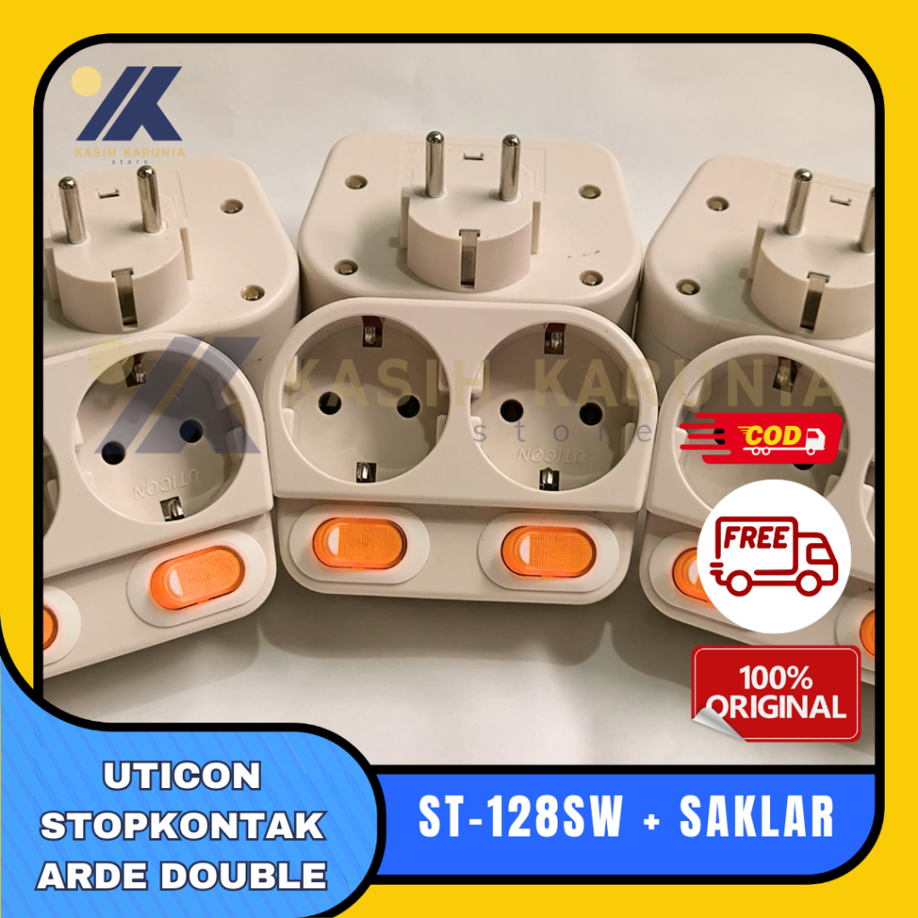 Jual Uticon Stopkontak Arde 2 lubang S-128-SW Stop Kontak + Saklar ...