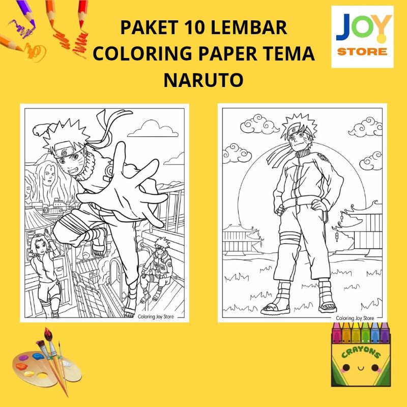 Jual PAKET 10 Lembar Kertas Gambar Mewarnai Tema Naruto Ukuran A4 150 ...