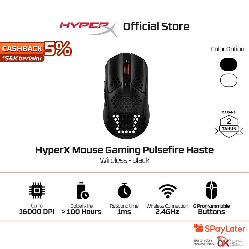 Jual HyperX Mouse 2.4GHz Wireless Gaming Pulsefire Haste - Black ...
