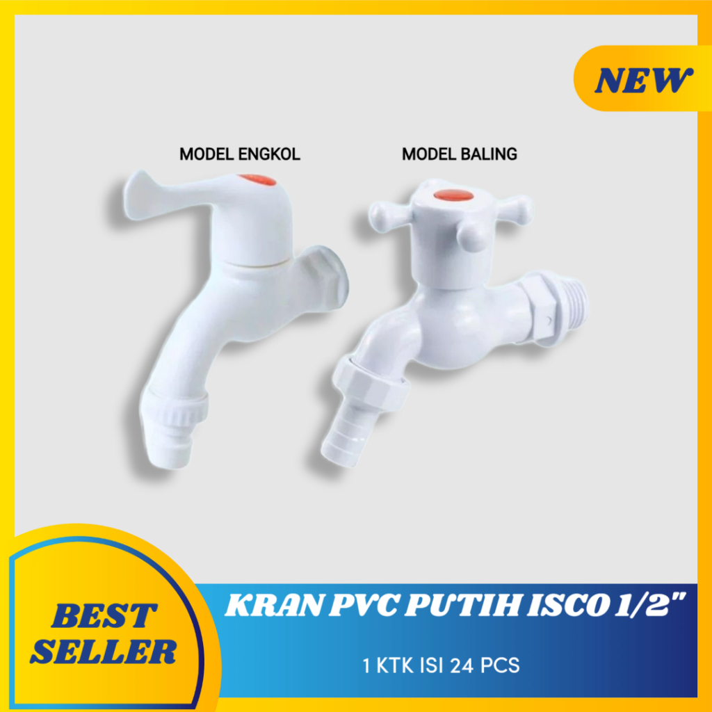 Jual KRAN PVC PUTIH ISCO 1/2" & 3/4 ENGKOL & BALING - kran tembok ...