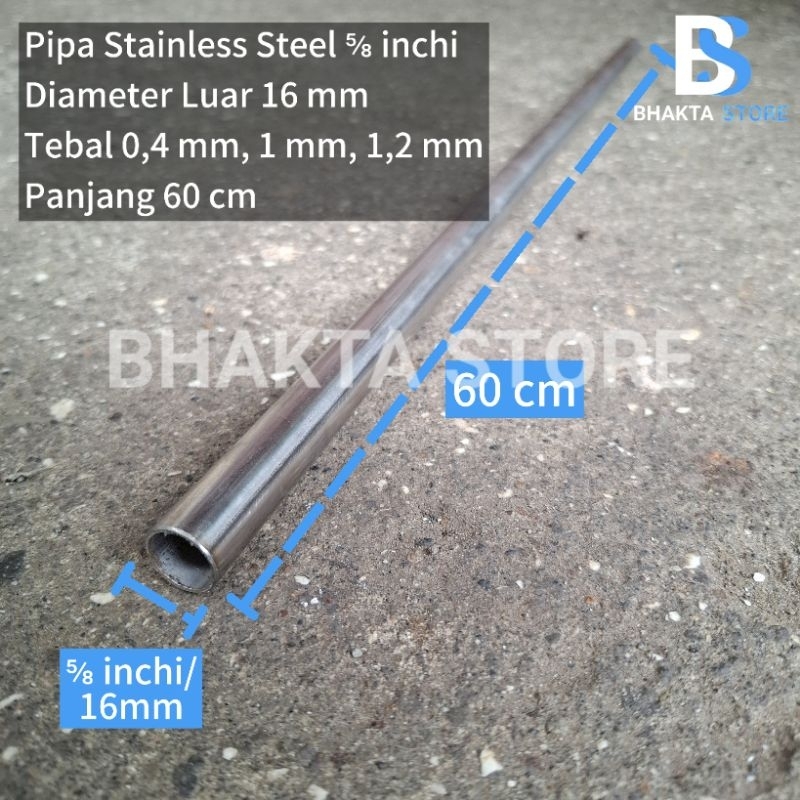 Jual Pipa Stainless Steel 5/8 inchi OD 16 mm Panjang 60 cm Tebal 0,4mm ...