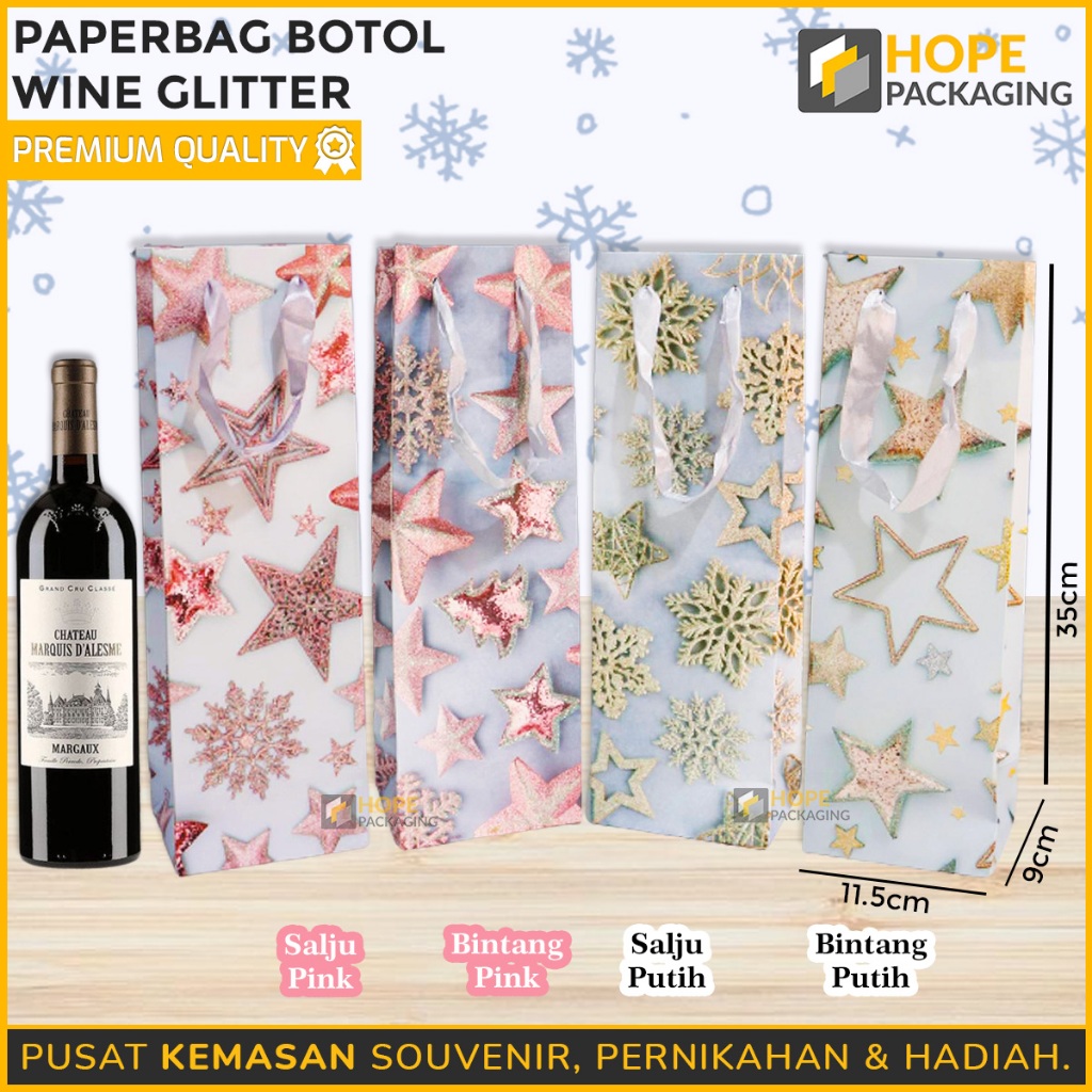 Jual Paper Bag Botol Wine Glitter / Tas Paper Bag Souvenir Botol Minum ...
